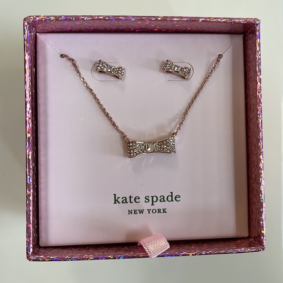 kate spade | Jewelry | Nwt Kate Spade Ready Set Bow Pendant And Studs ...